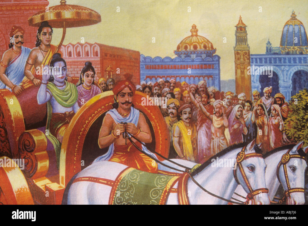 Rama, Sita and Lakshmi depart from Ayodhya, illustration fro the epic ...