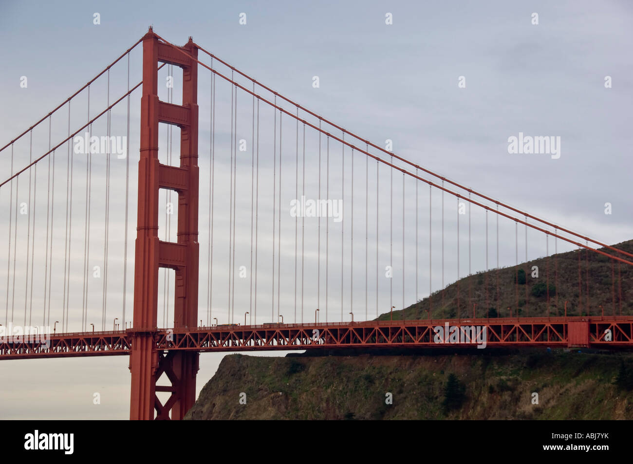 Golden gate Bridge north tower as seen from Fort Baker in the early ...