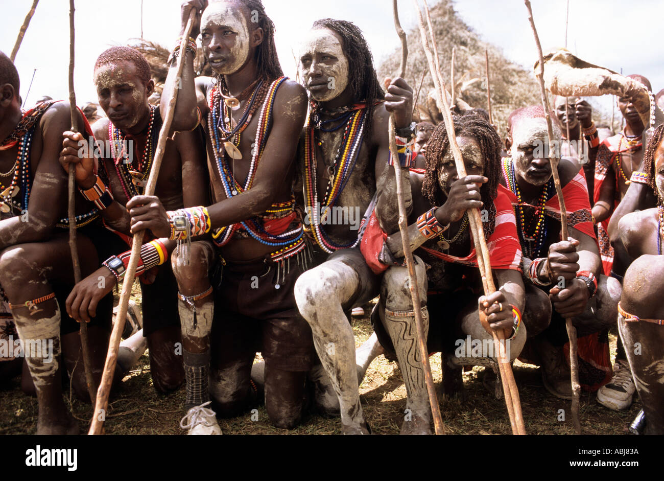 Lolgorian, Kenya. Moran warriors with white painted faces and legs at ...