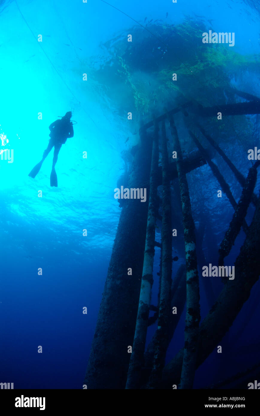 Scuba diver on a rig in the Gulf of Mexico, off Texas Stock Photo - Alamy