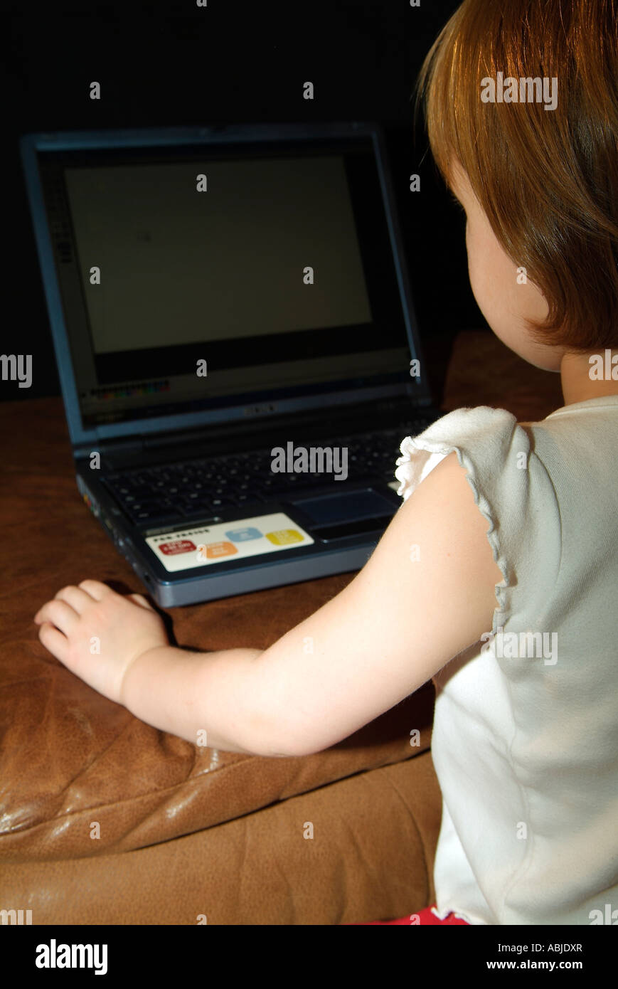 Young girl watching the screen of a laptop computer Stock Photo - Alamy