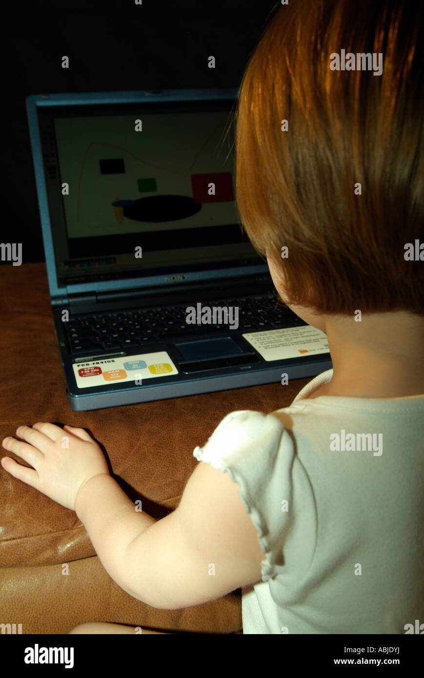 Young girl watching the screen of a laptop computer Stock Photo - Alamy
