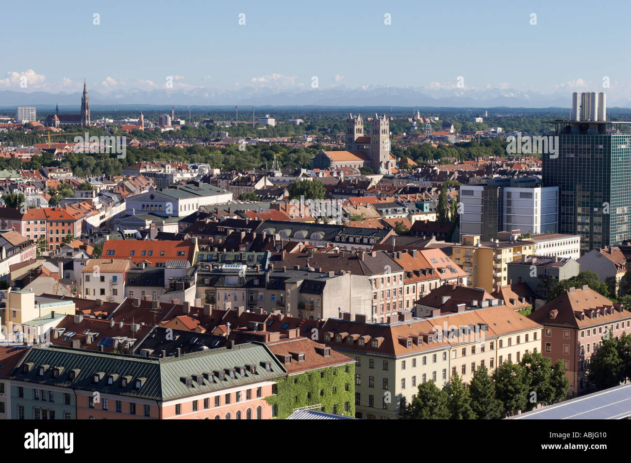 Elevated view of the central Munich from the tower of St. Peter Church ...