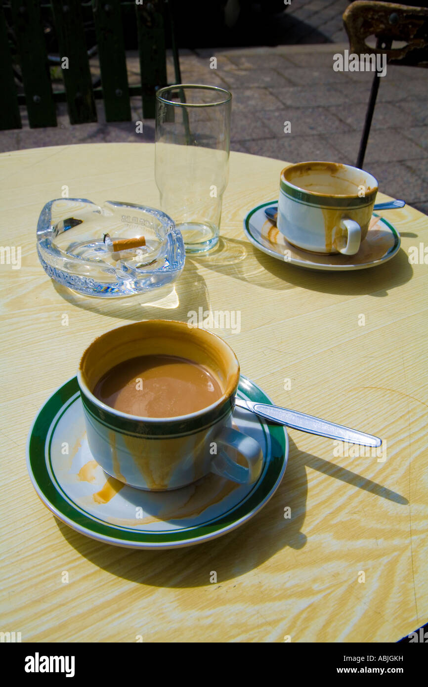 Coffee Cups On Table Stock Photo - Alamy