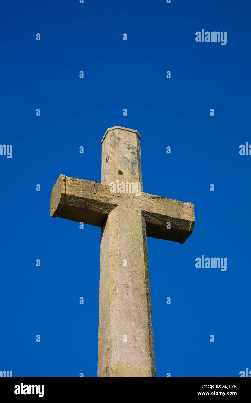 Stone Cross Against Blue-Sky Stock Photo - Alamy