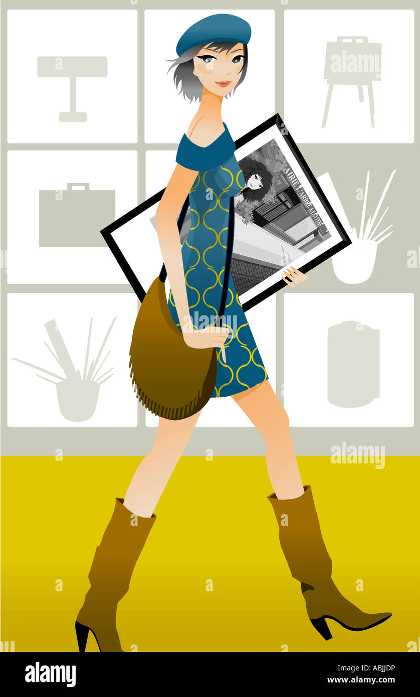 Portrait of a woman carrying a picture frame Stock Photo - Alamy