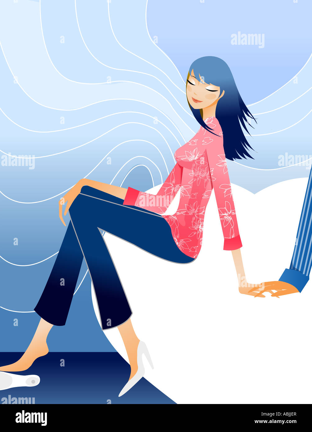 Side profile of a woman sitting on a heart shape Stock Photo - Alamy