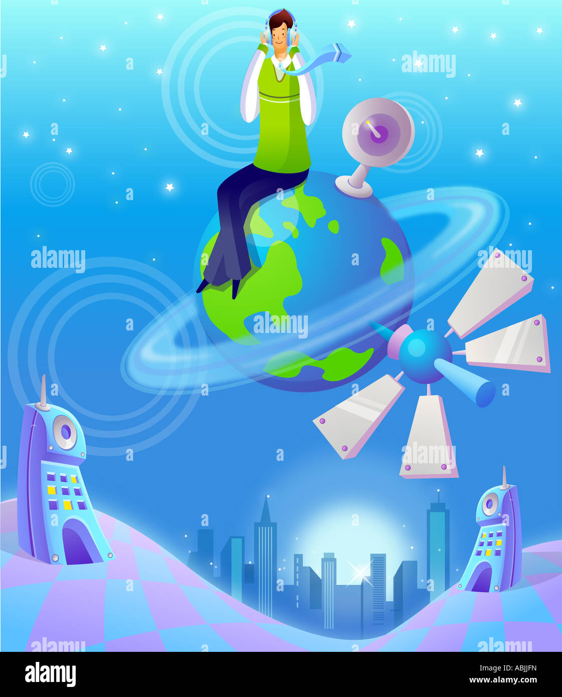 Man sitting on a planet Stock Photo - Alamy