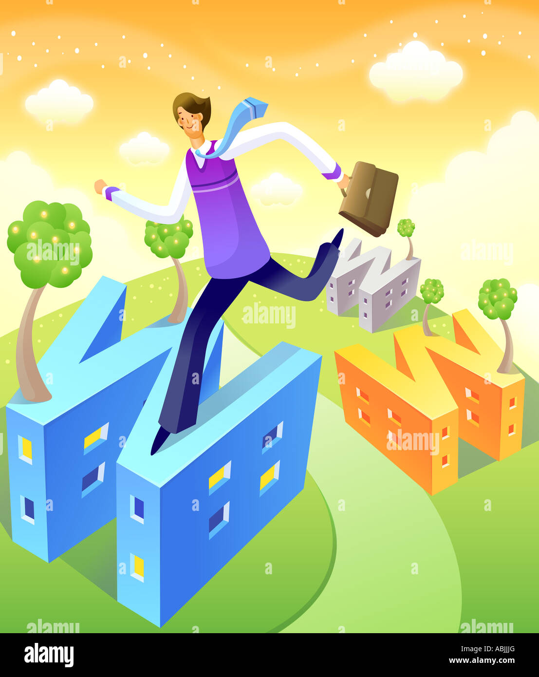 Businessman running on world wide web Stock Photo - Alamy