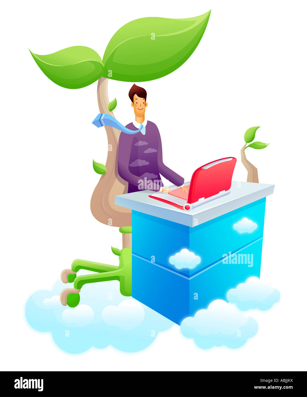 Businessman using a laptop under a tree Stock Photo - Alamy