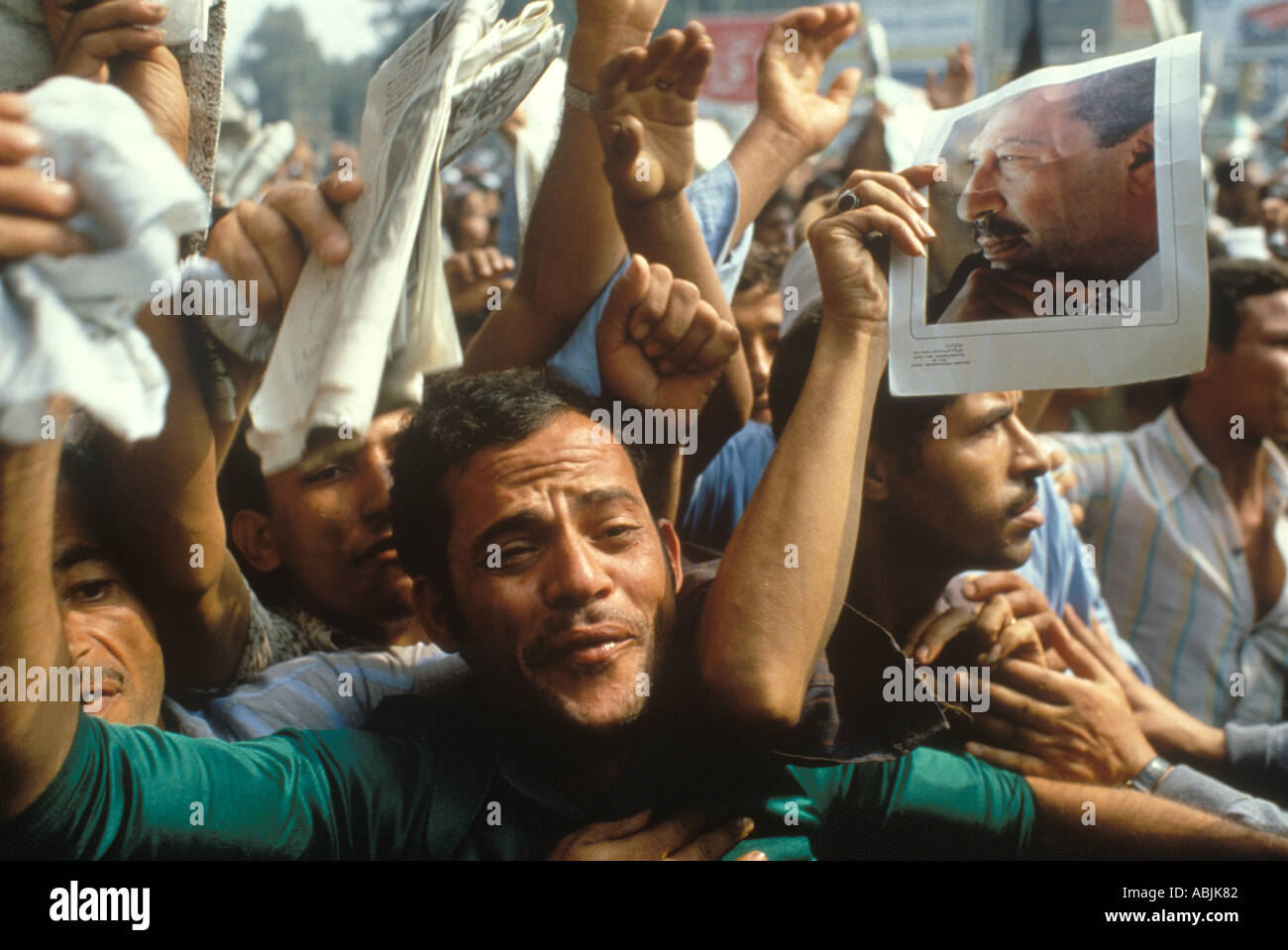 President Anwar Sadat. Cairo Egypt 11th October 1981. Crowds over come ...