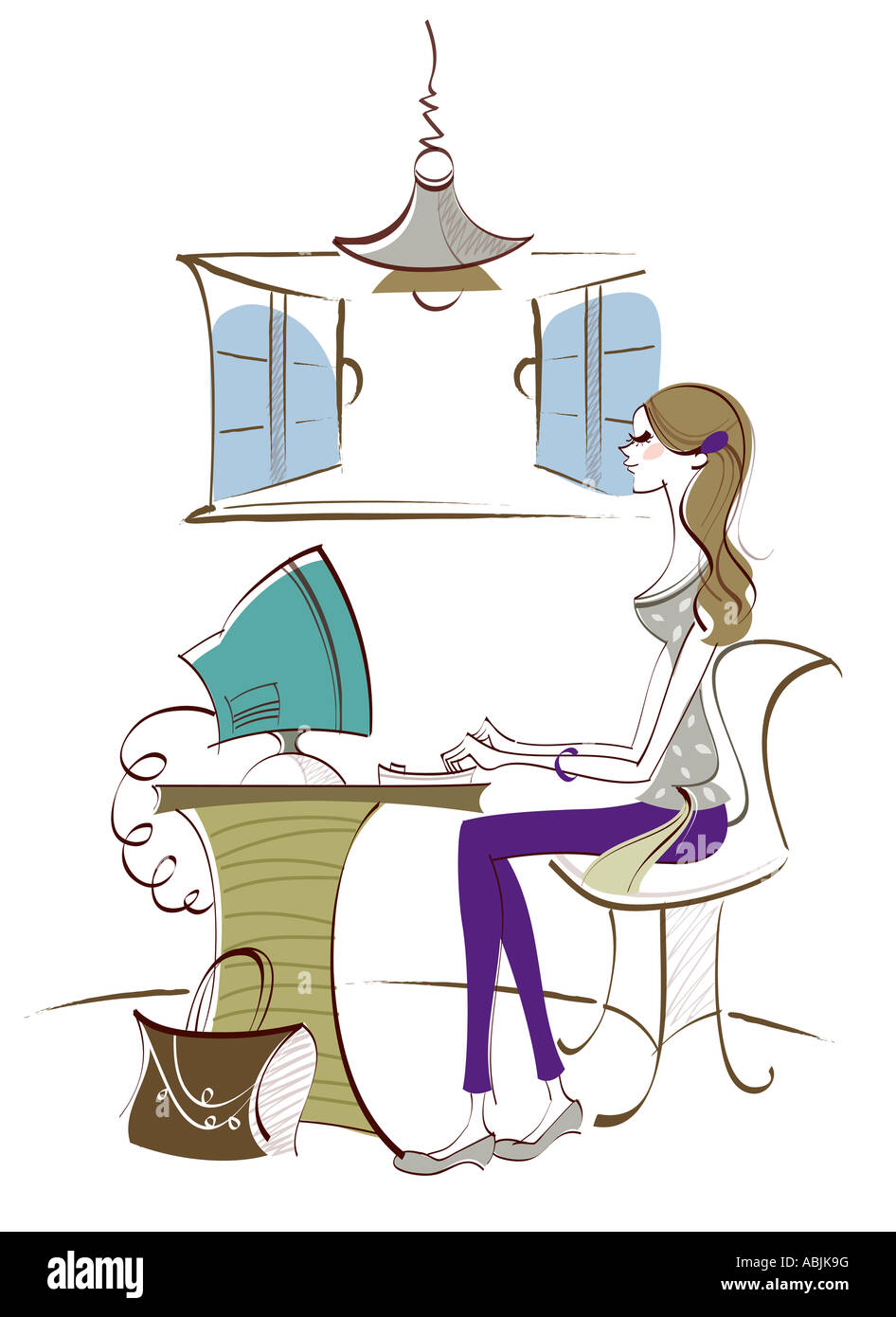 Side profile of a woman using a computer Stock Photo - Alamy