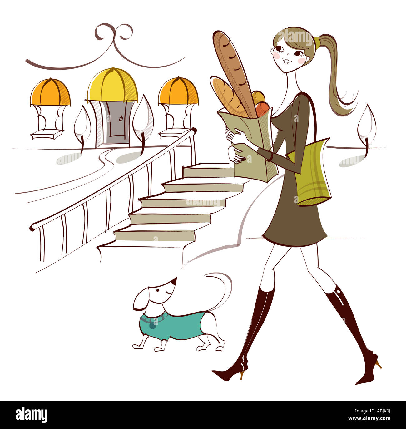 Side profile of a woman walking with shopping bags hi-res stock ...