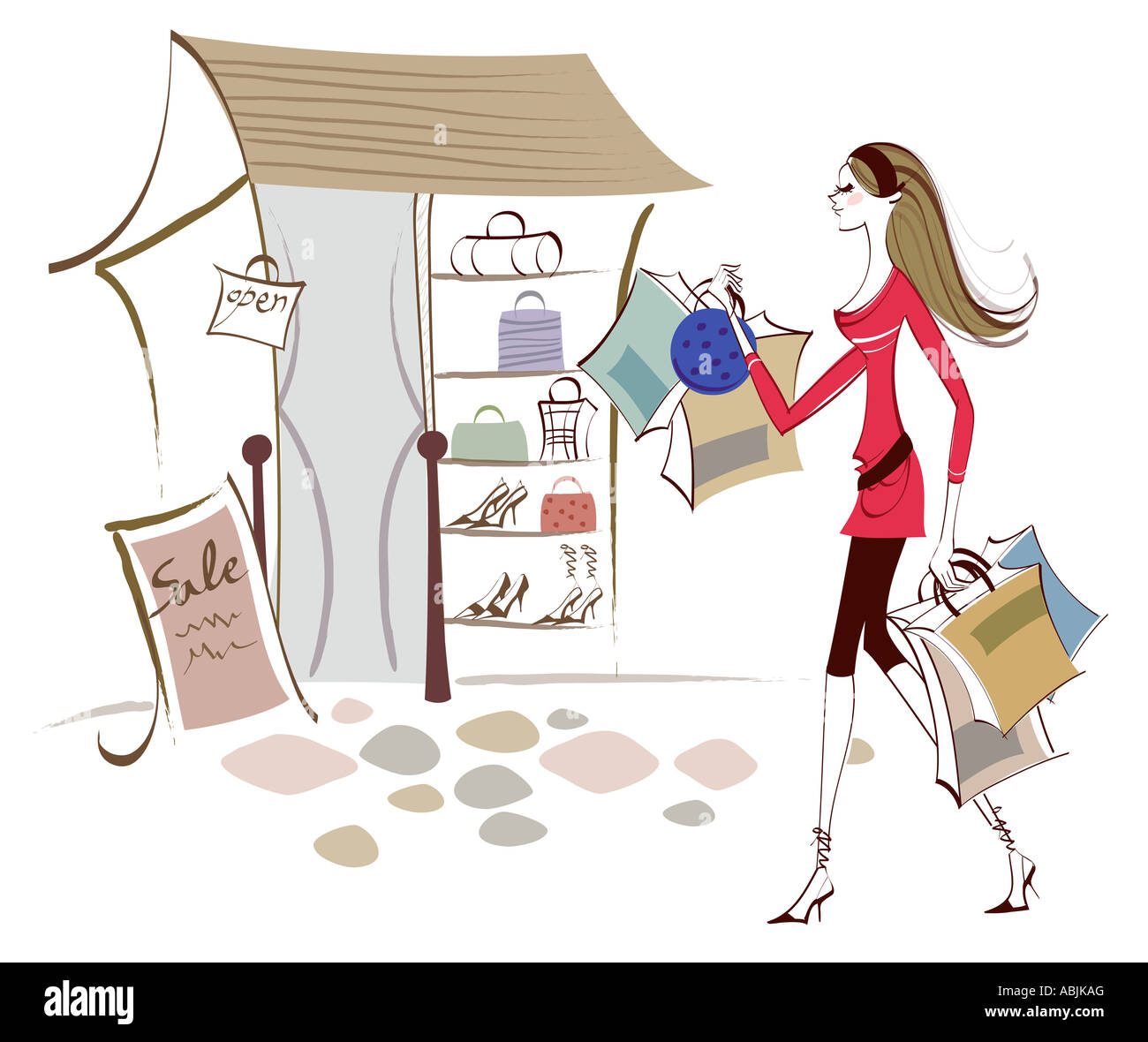 Side profile of a woman carrying shopping bags Stock Photo - Alamy