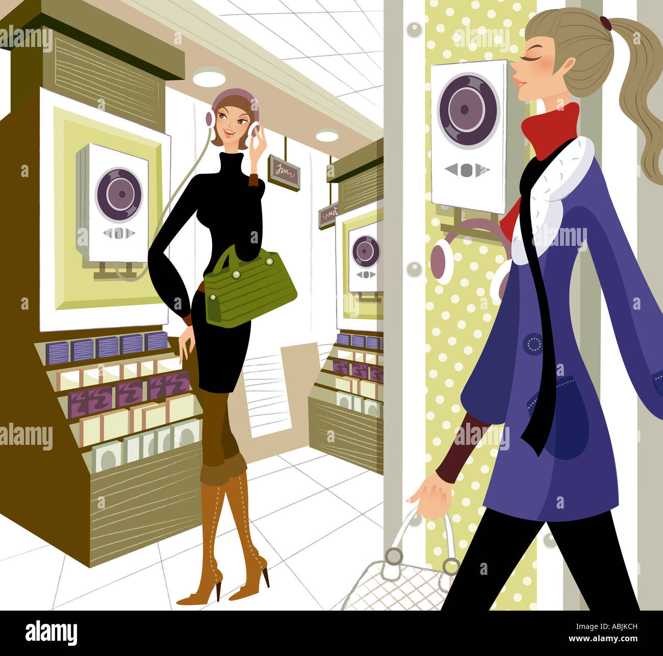 Two women in a record store Stock Photo - Alamy