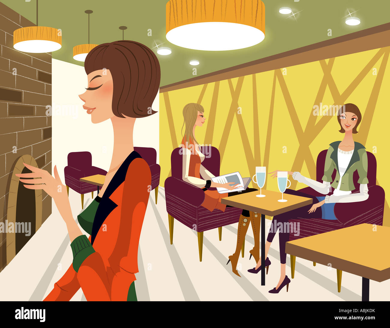 Three women in a restaurant Stock Photo - Alamy