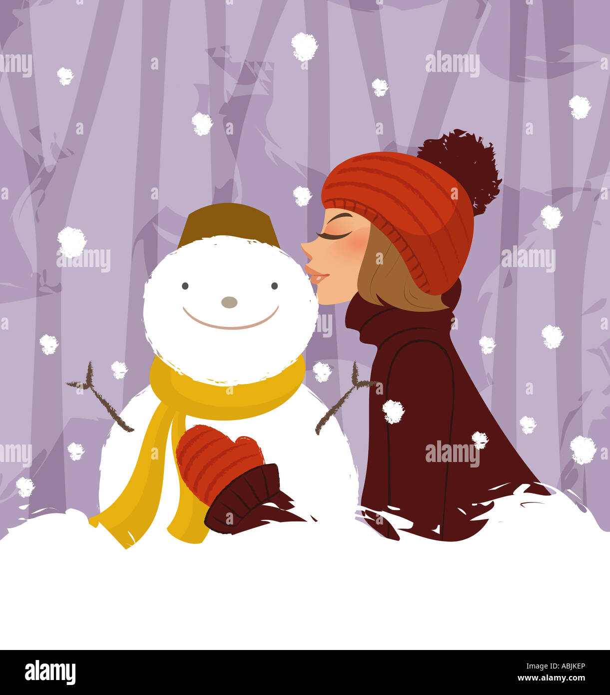 Side profile of a woman kissing a snowman Stock Photo - Alamy