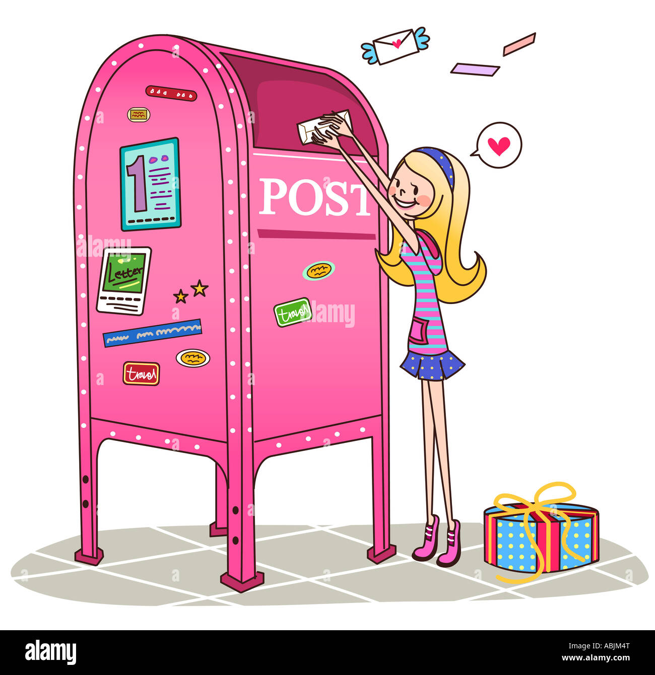 Girl putting a letter into a mailbox Stock Photo - Alamy