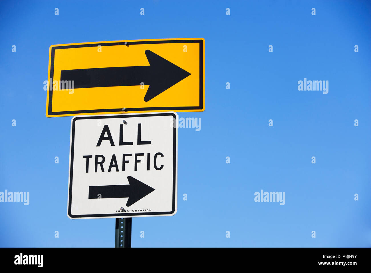 Arrow and All Traffic street signs Stock Photo - Alamy