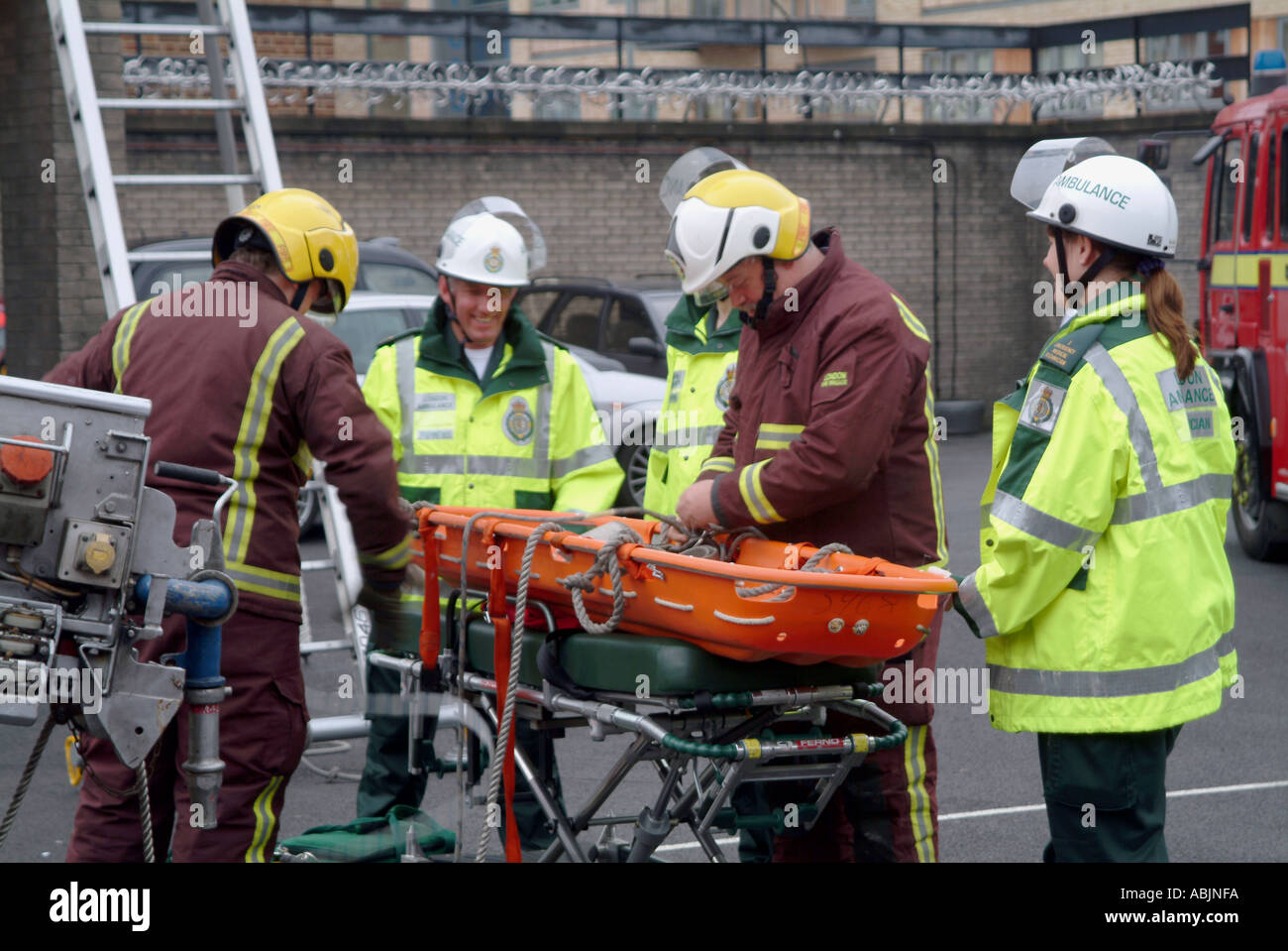 FIRE BRIGADE AND LONDON AMBULANCE SERVICE IN A JOINT EXERCISE LONDON ...