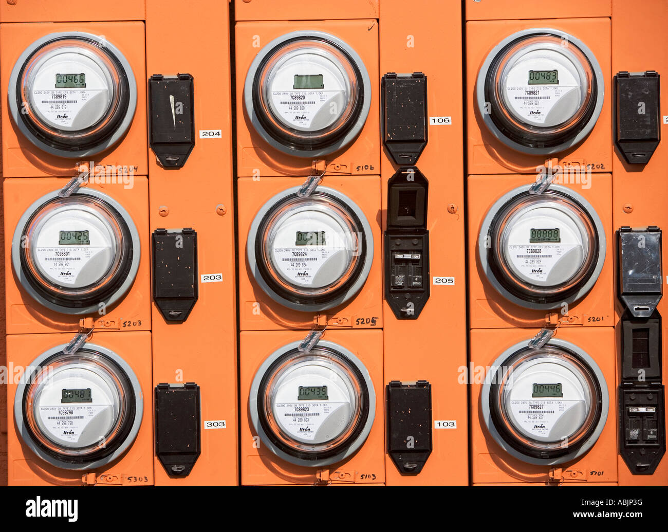 Rows of electric meters Stock Photo - Alamy