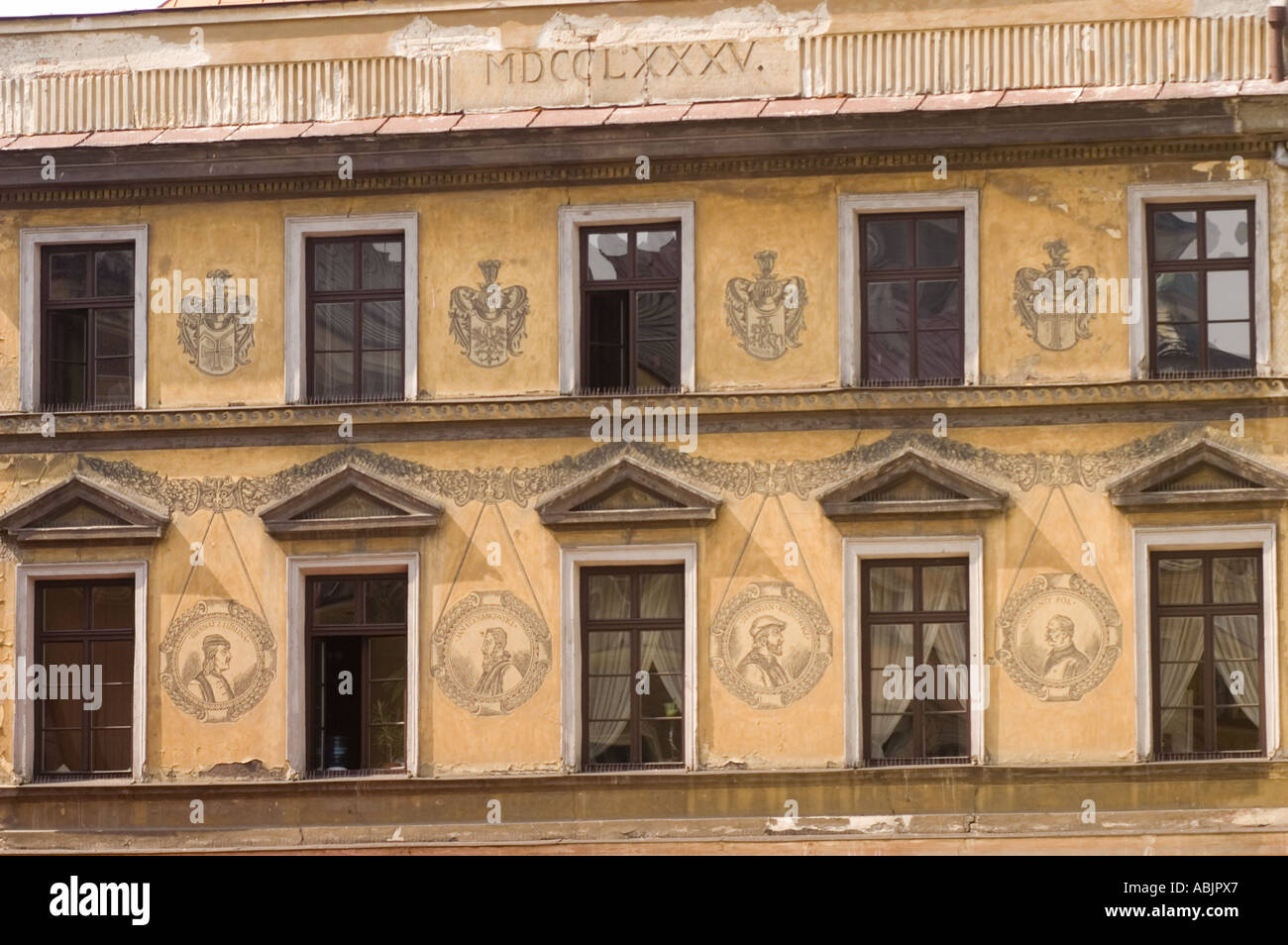 Row of renaissance windows on house facade in Market Square Lublin ...