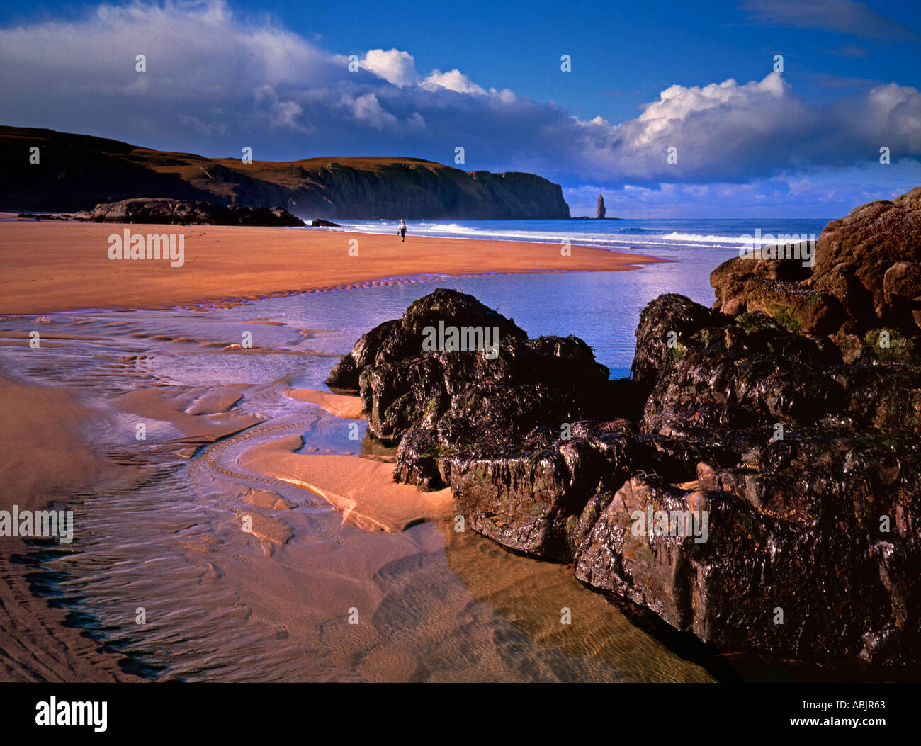Sandwood Bay in Scotland rock pool in foreground beach and stack in ...