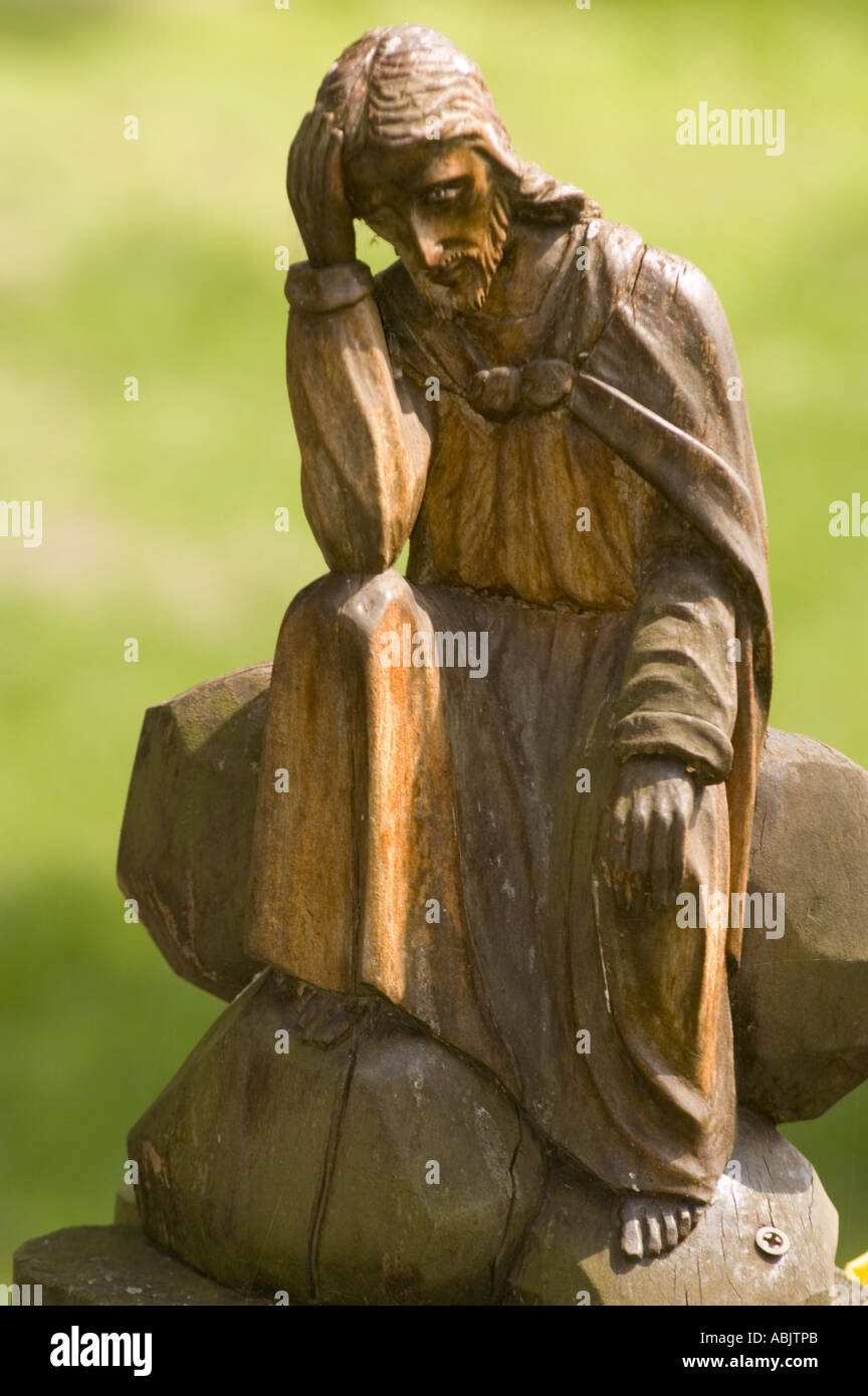 Polish old traditional wooden sculpture of Roman Catholic saint, hand ...