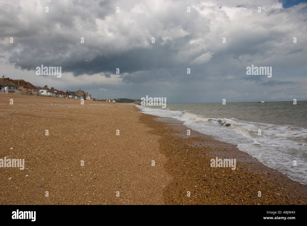 Beach at Hythe looking towards Folkestone with Storm Clouds Stock Photo ...