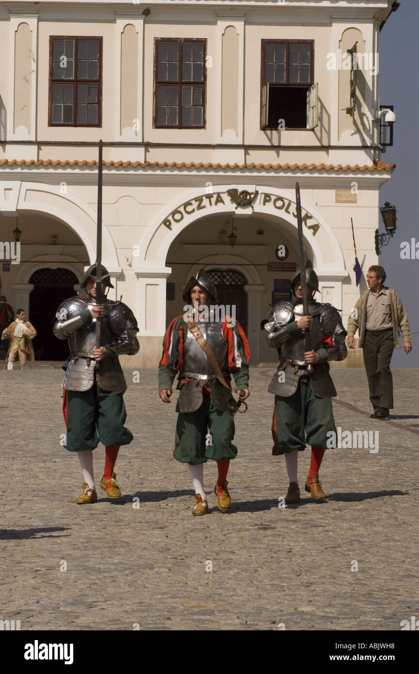 Knight guards in armour and helmet with sword in Sandomierz Poland ...