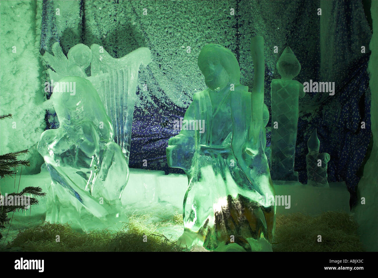 Switzerland Valais Zermatt Ice sculpture on display in the Klein ...