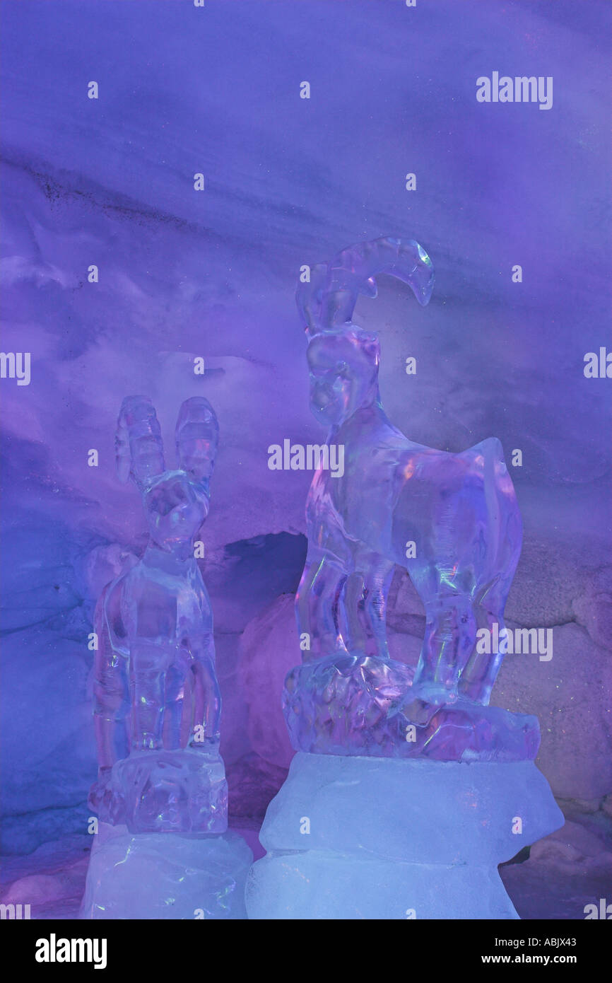 Switzerland Valais Zermatt Ice sculpture on display in the Klein ...