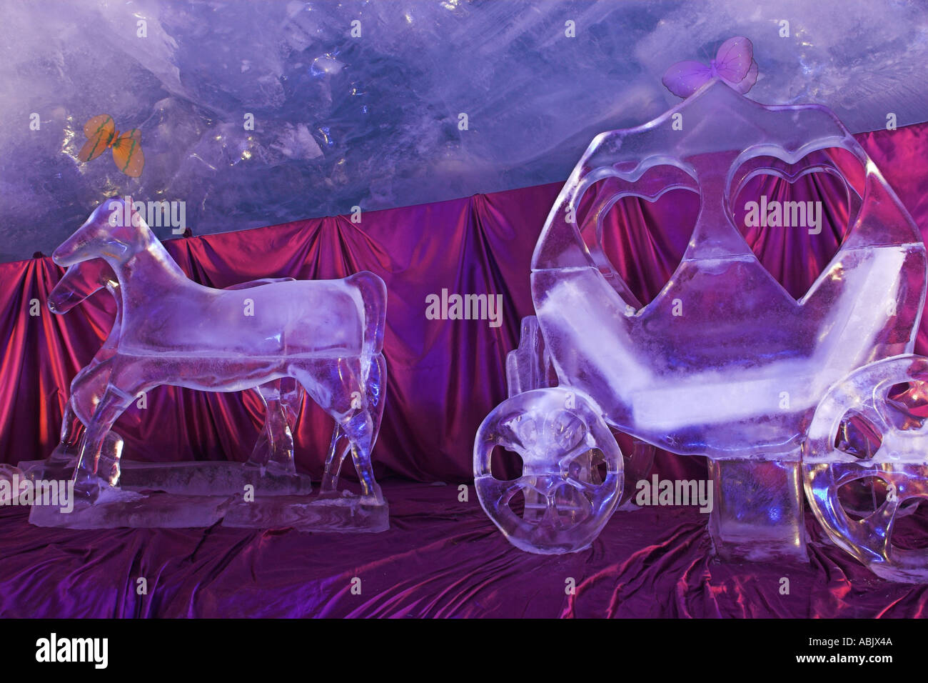 Switzerland Valais Zermatt Ice sculpture on display in the Klein ...