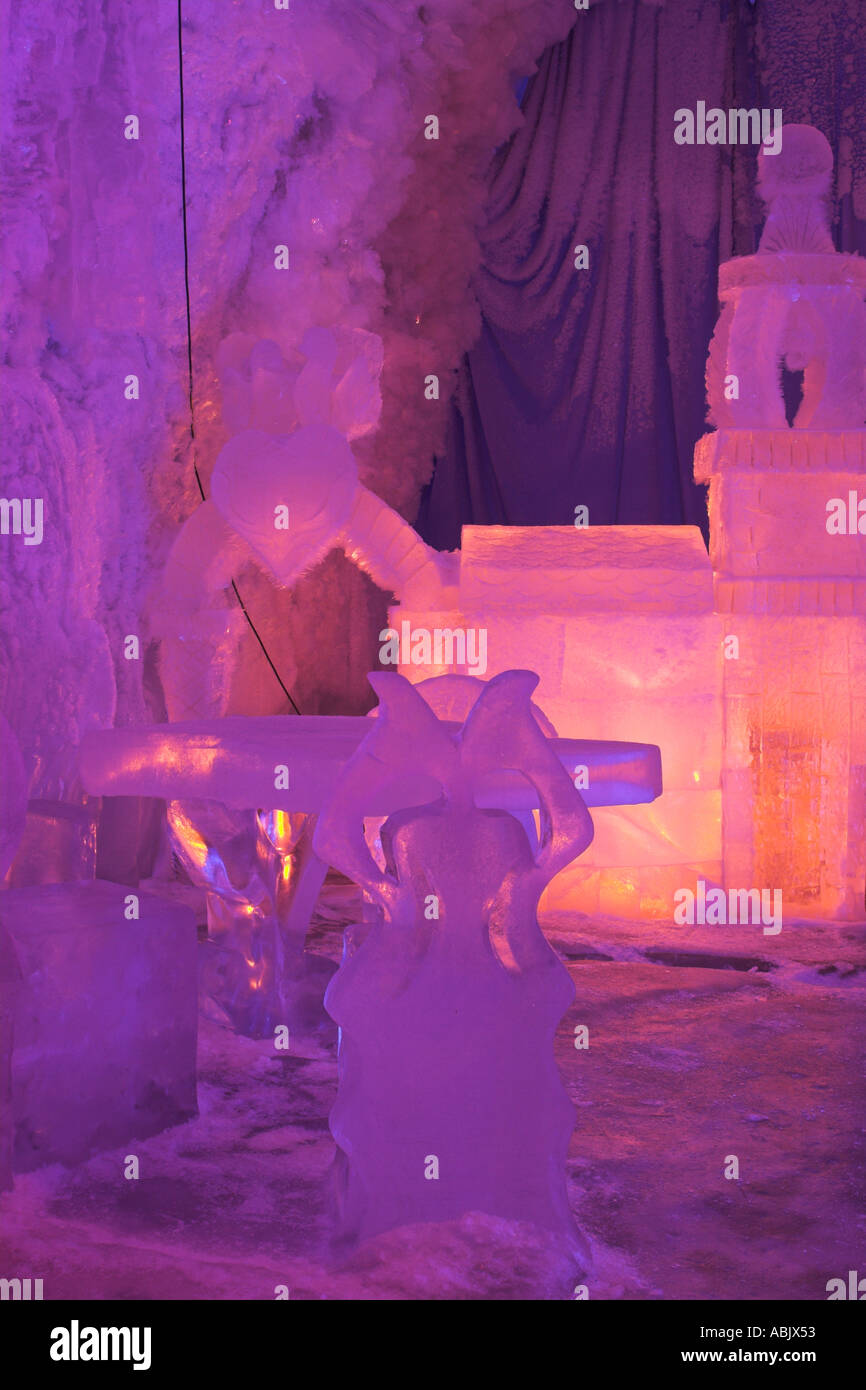 Switzerland Valais Zermatt Ice sculpture on display in the Klein ...