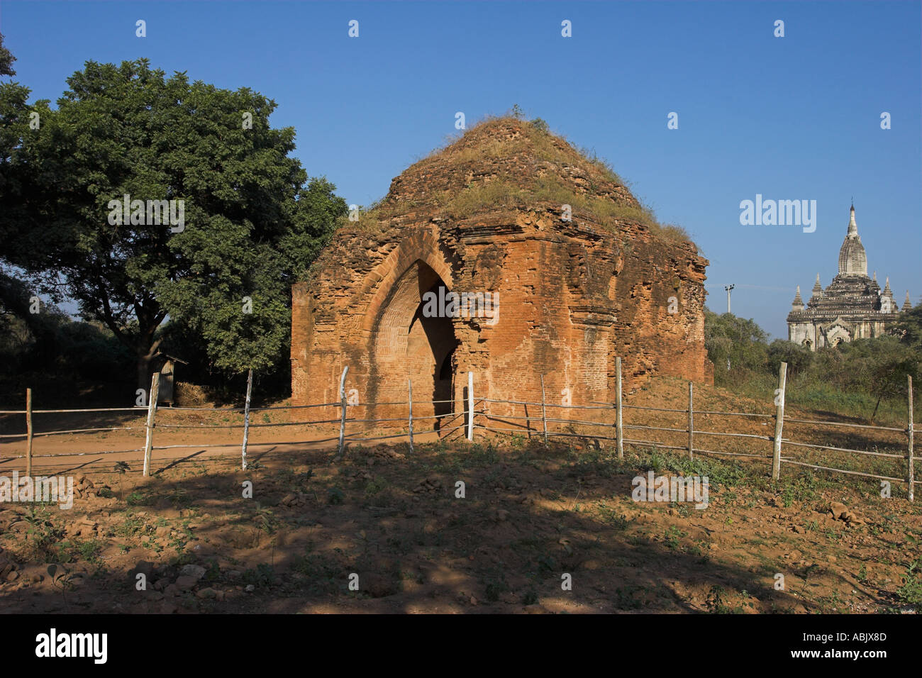 Myanmar Bagan Old Bagan Ancient gateway with Thatbyinnyu Pahto in the ...