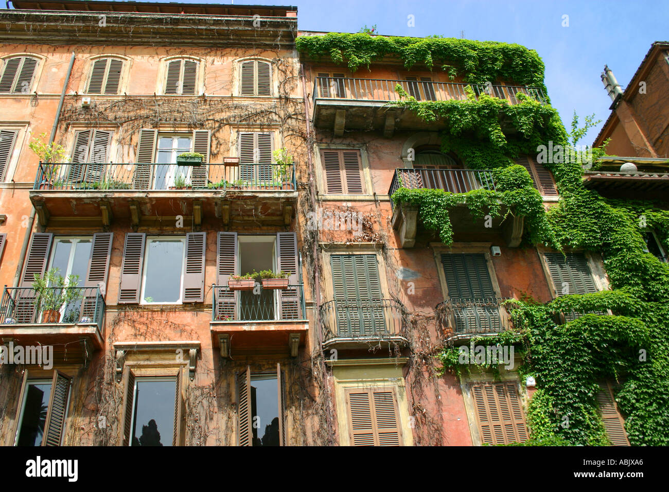 Rome city houses and green facade Italy Stock Photo - Alamy