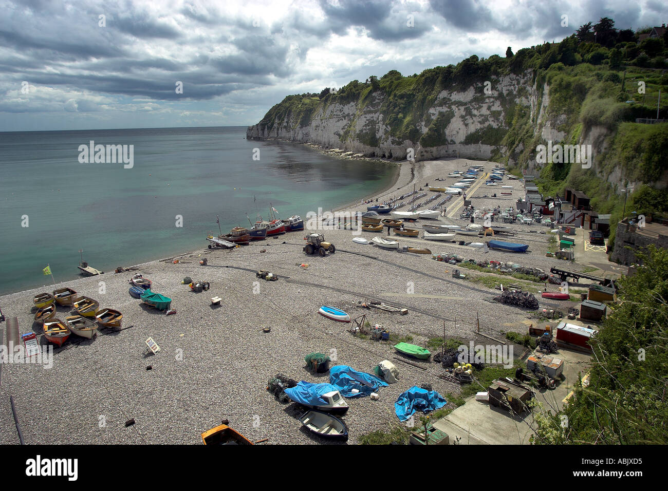 View of the beach from the cliffs of Beer in Devon Stock Photo - Alamy