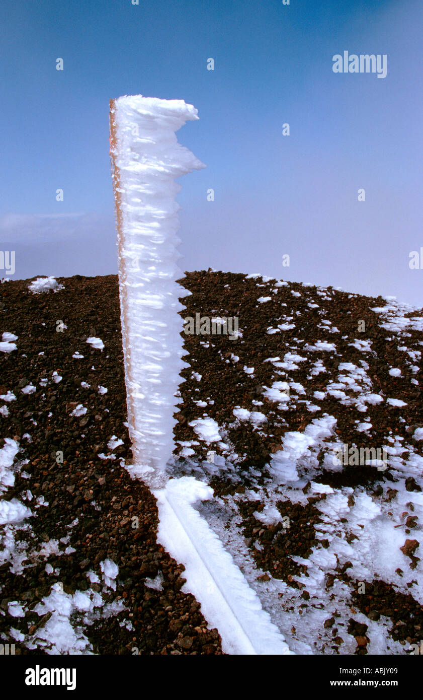 windblown icicles on a pole Tongariro Crossing North Island New Zealand ...