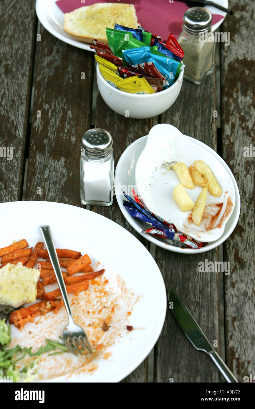 Leftover food restaurant pub after diner party couple nobody left overs ...