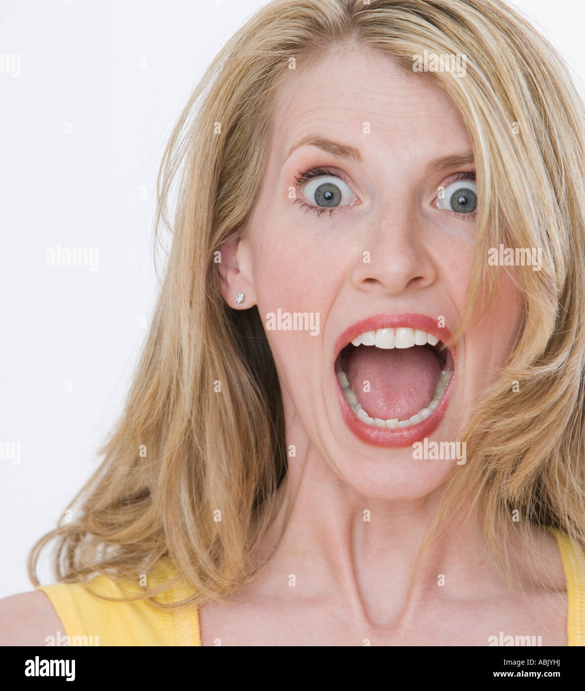 Woman shock reaction face close hi-res stock photography and images - Alamy