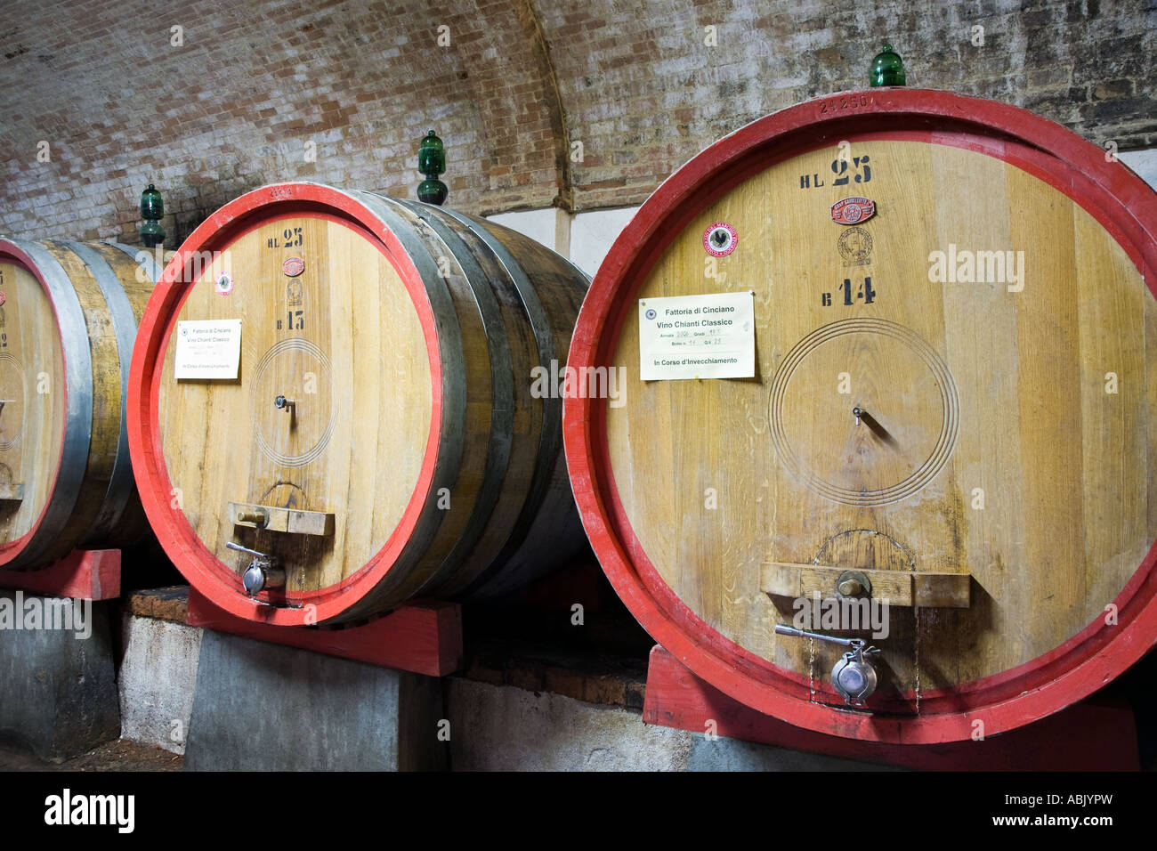 French oak Barrique or casks used to mature Chainti. Wine Barrels in ...