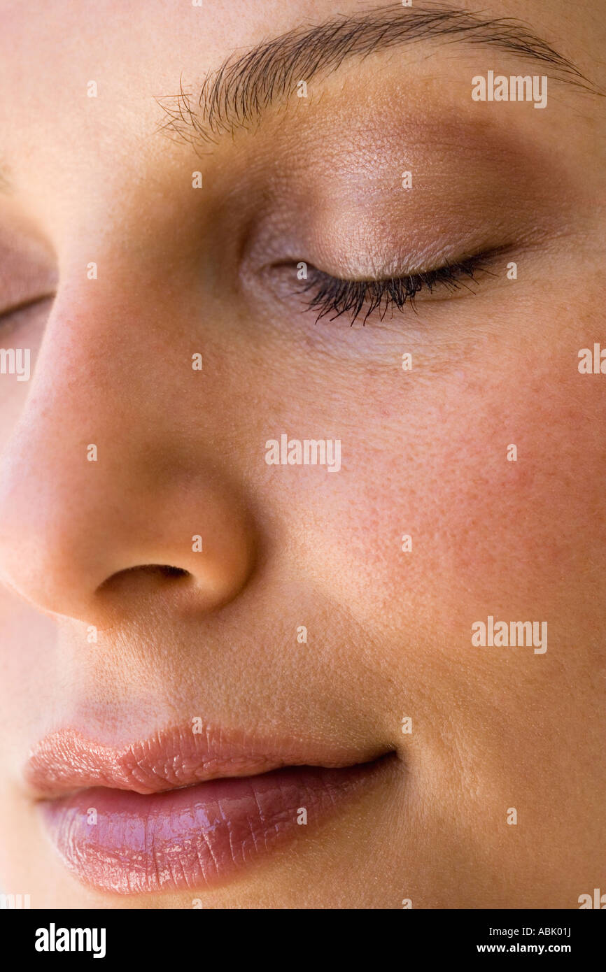 Woman s face with eyes closed Stock Photo - Alamy