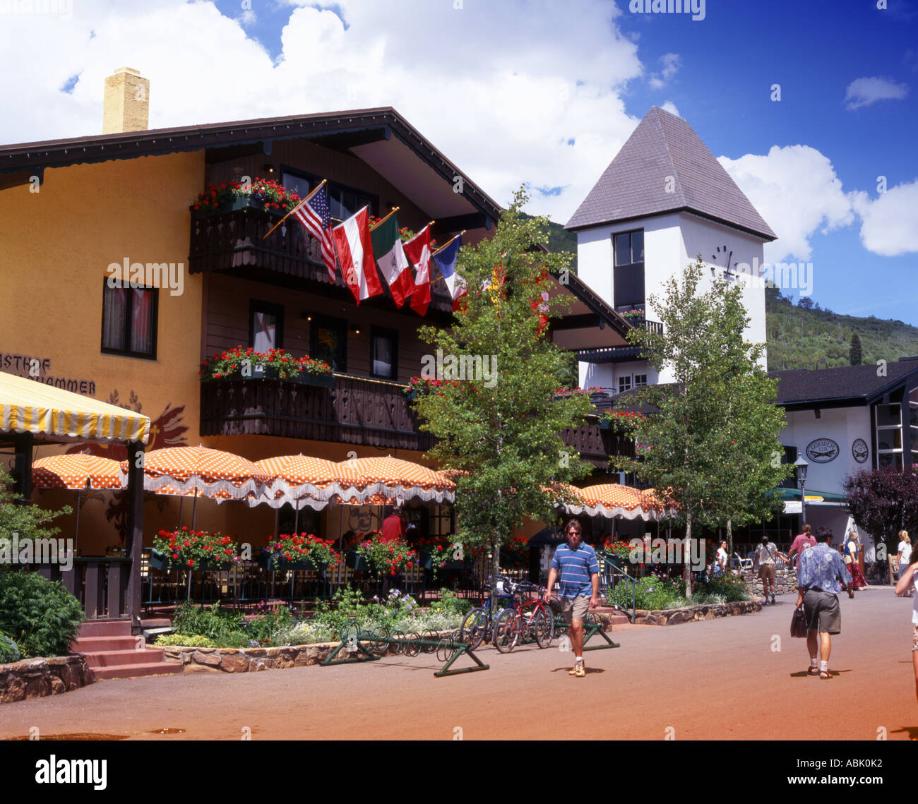 Clock Tower and Pedestrian Area in Vail, Colorado USA Stock Photo - Alamy