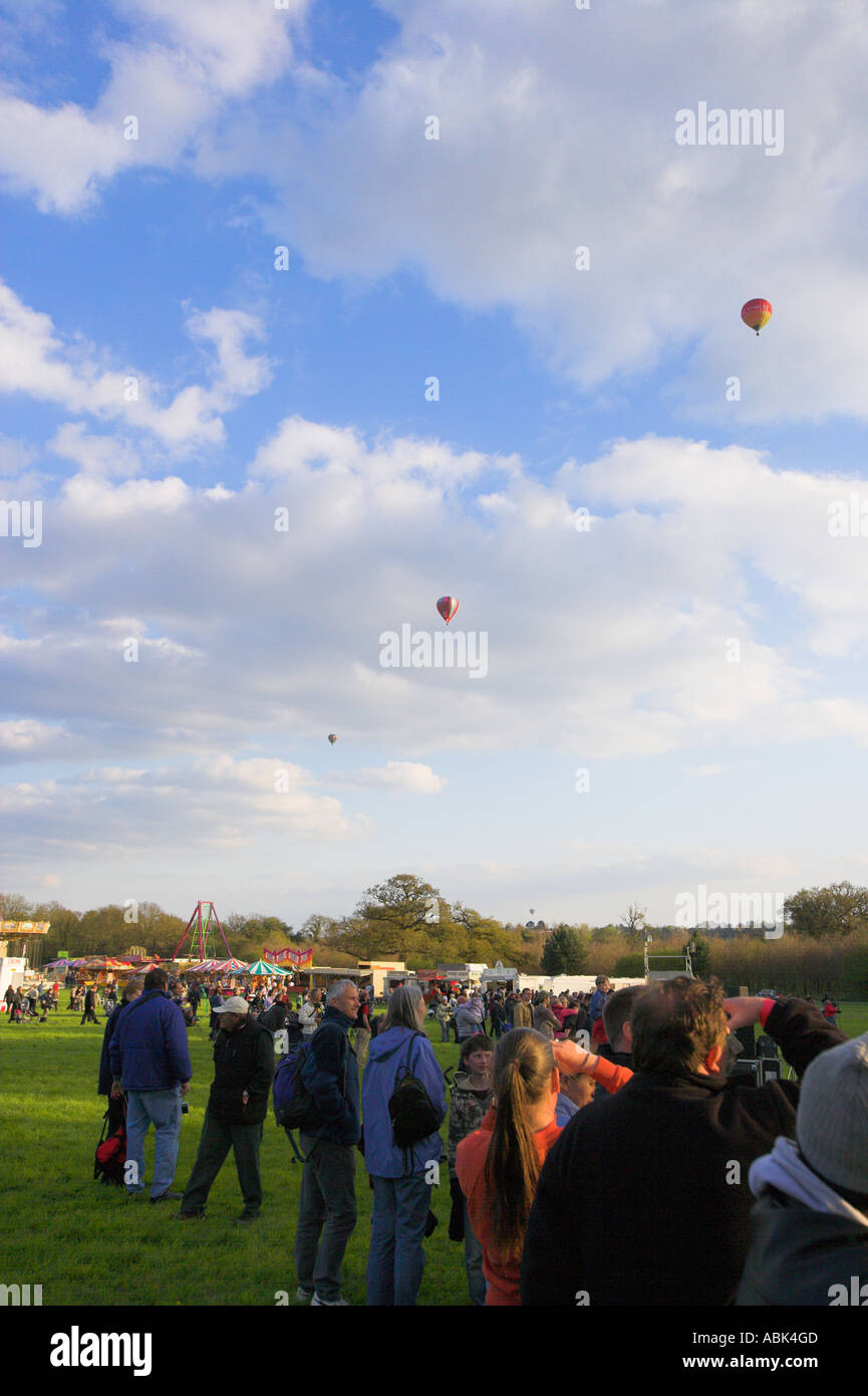 Crowd watching distant balloons at hot air Balloon event in Surrey ...