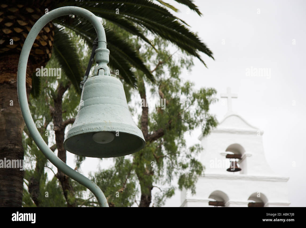 El Camino Real bell, with mission campanario in the background, Mission ...