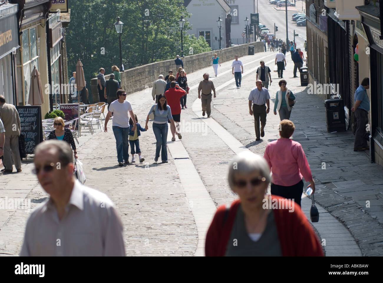 People cross a Bridge over the River Wear Durham Stock Photo - Alamy