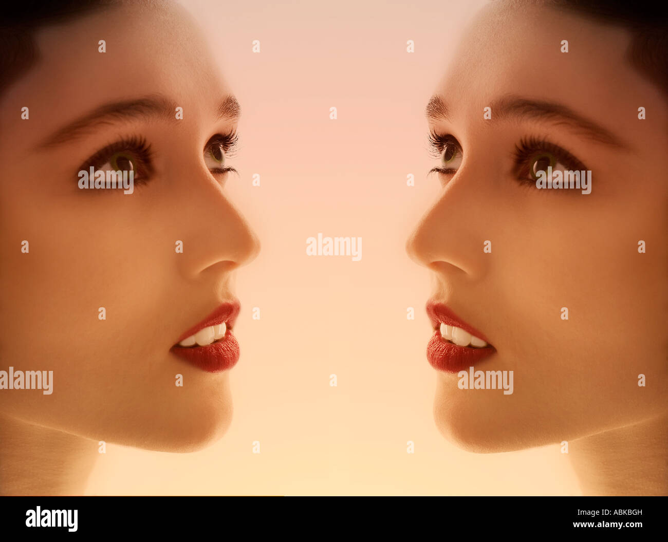 Young Woman Mirrored Face Stock Photo - Alamy