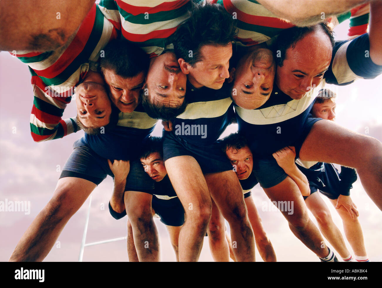 Rugby Scrum viewed from ground level Stock Photo - Alamy
