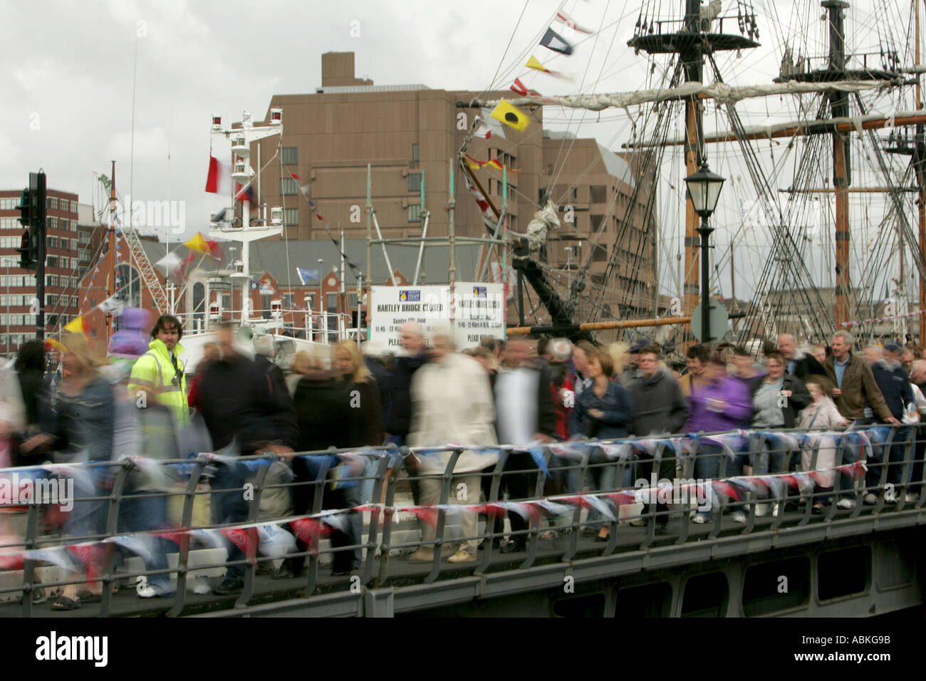 Dynamic pedestrian people fast moving speed bridge security sail ship ...