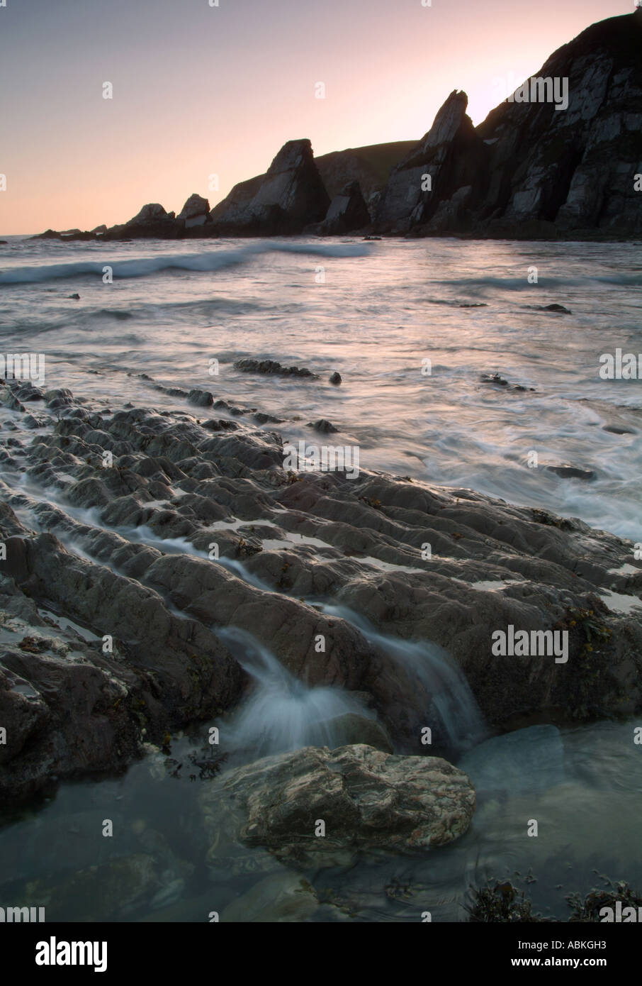 Westcombe beach sunset Scobbiscombe Devon UK Stock Photo - Alamy